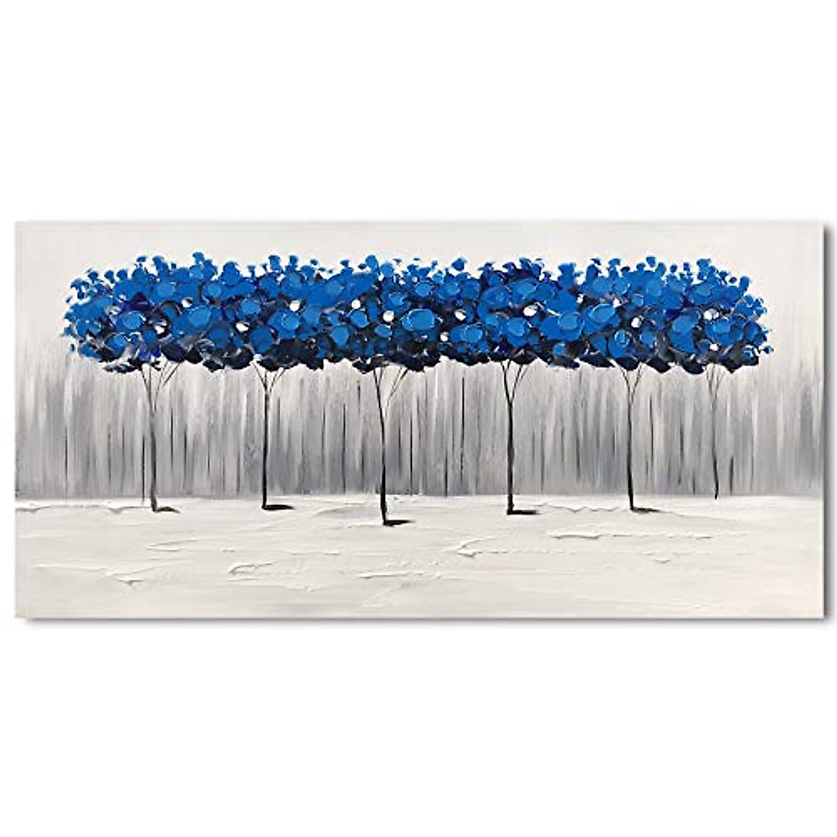Yihui Arts Landscape Painting Abstract Tree Canvas Art Handpainted Indigo Blue Forest Pictures Artwork for Living Room Bedroom Wall Decor (20Wx40L)