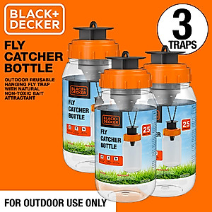 Fly Catcher Bottle- Outdoor Reusable Hanging Fly Trap- Add Water to Catch House & Horse Flies in Garden, Backyard & Barn, 25-Gram Clear Trap, 3 Pack