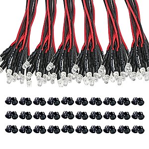 KeeYees 60Pcs 3mm Pre Wired LED Diodes Light Ultra Bright -White Warm White Red Blue Green Yellow (10PCS X 6 Colors) + 60Pcs 3mm Plastic LED Holder LED Light Mounting Holders