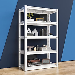 Raybee Garage Shelving Heavy Duty Garage Storage Shelves Load 2010LBS, Adjustable 5-Tier Heavy Duty Shelving, All Metal Shelving Utility Shelves for Kitchen, Pantry, Garage, 63"H x32"W x16.5"D, White