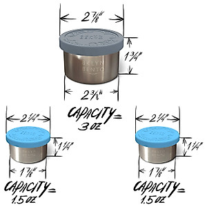 SMALL Condiment Size Leak Proof Stainless Steel Food Container | Great For Portion Control Snacks & Salad Dressing | Goes With Bento Box & Lunch Box | Dipping Container With Silicone Lids [3 PCS Set]