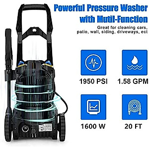 WHOLESUN WS 3000 Electric Pressure Washer, 1.58GPM 1600W High Power Washer Machine with Spray Gun & 4 Nozzles for Cars, Homes, Driveways, Patios