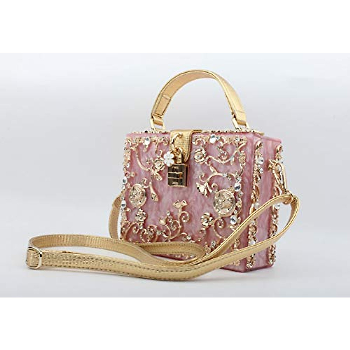 Shiratori Women Evening Clutch Bag, Acrylic Square Box Shoulder HandBags For Wedding Party Tote Purse Pink