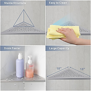 HIDROP Brushed Nickel Corner Shower Shelf 10" Triangular Corner Shelf Stainless Steel Bathroom Shelf for Tiled Wall, 2 Pack Shower Corner Shelf, No Drilling