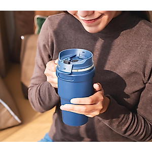 CIVAGO 20 oz Tumbler Mug with Lid and Straw, Insulated Travel Coffee Mug with Handle, Double Wall Stainless Steel Vacuum Coffee Tumbler, Thermal Coffee Cup, Flip lid, Blush