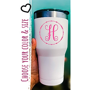 Custom Initial Monogram Vinyl Decal Bumper Sticker, for Tumblers, Laptops, Car Windows - Single Letter Circle with Arrow & Dot Design