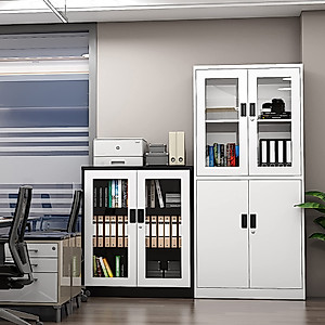 Letaya Storage Cabinet with Doors and Shelves,71" Steel Locker Acrylic Glass Door with Lock, for School Home Office