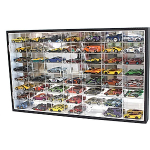 DisplayGifts 1/64 Scale Toy Cars Hot Die-cast Wheels Matchbox Display Case Storage Cabinet Shelf Rack for 56 Slots - 2 Doors, 23.5 X 15 X 2 inches