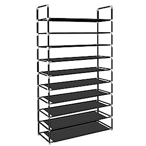 ERONE Shoe Rack Organizer, Tall Shoe Storage for Closets Non-Woven Fabric Metal Sturdy Shoe Shelf Tower Cabinet for Entryway (Black, 10 Tier)