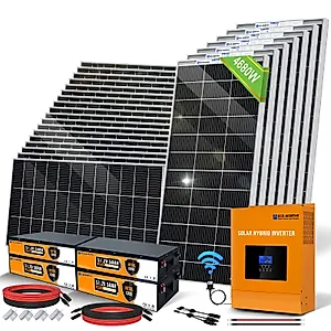 ECO-WORTHY 21.5KWH 4680W 48V Solar Power Complete Kit for Home Shed: 24pcs 195W Mono Solar Panel + 1pc 5000W 48V All-in-one MPPT Solar Charge Inverter + 4pcs 48V 50AH Lithium Battery(10KWH) +Z-bracket