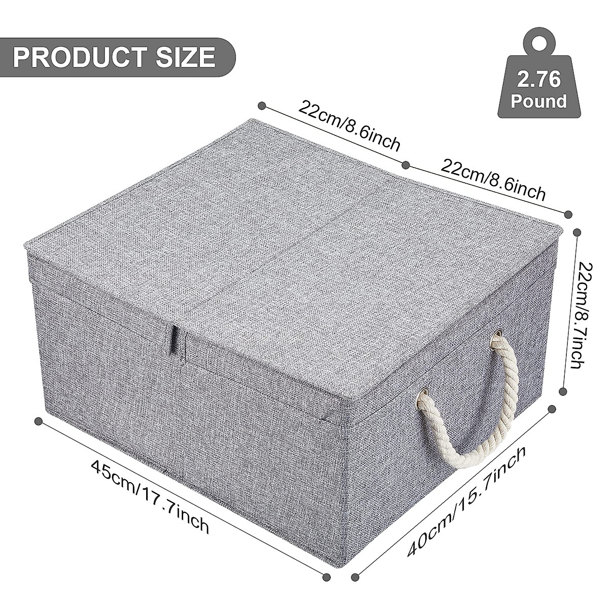 MeiMart Foldable Storage Box with Lid, Collapsible Linen Fabric Clothing Storage Bin Organizer Container Basket with Cover for Home/Bedroom/Office (Large