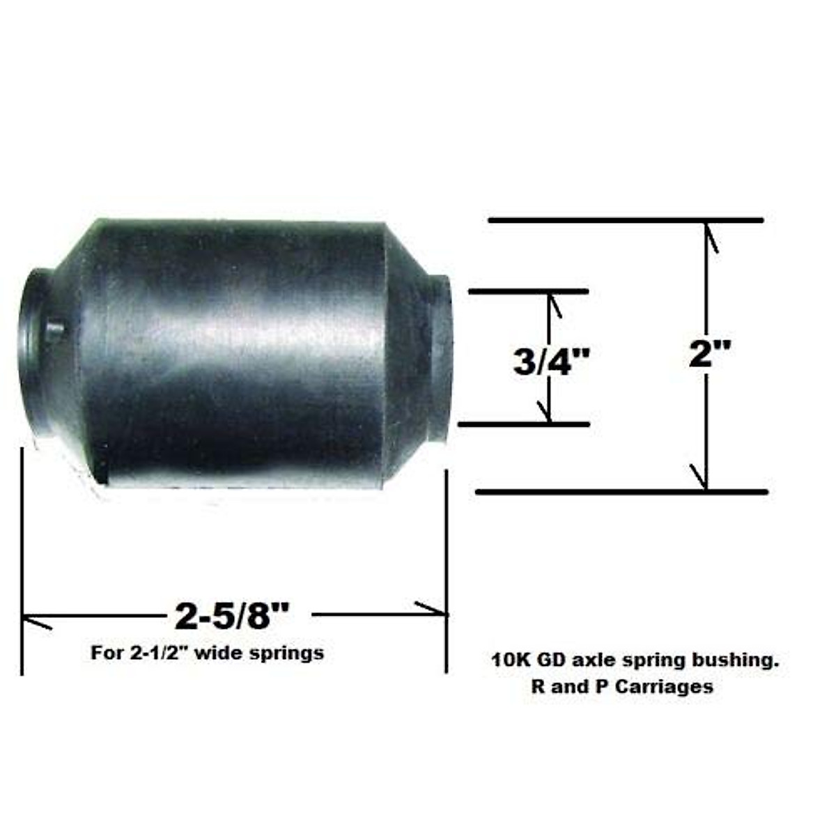 3/4" Rubber Trailer Spring Bushing, Dexter 10K GD 2-1/2" Wide 2" OD 014-112-00