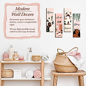 4 Pieces Bathroom Wall Decor Pink Bathroom Decor Boho Bathroom Decor Bathroom Decor Wall Art Print Black Women Bathroom Signs African American Wood Plaque Bathroom Hanging Decors for Home Girls Spa