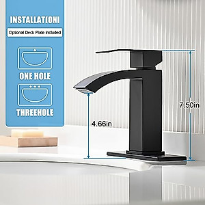 FROPO Black Bathroom Sink Faucet - Waterfall Bathroom Faucets Single Handle Lavatory Faucet with Pop-up Drain, 1 or 3 Hole Black Vanity Sink Faucet