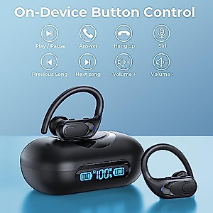Wireless Earbuds Bluetooth 5.3 Headphones 120Hrs Playtime Wireless Charging Sports Earphones with LED Power Display IPX7 Waterproof Over-Ear Buds with Earhooks Stereo Bass Headset for Workout Running