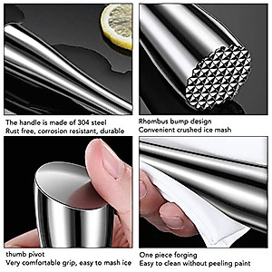 Muddler for Cocktails, Professional Stainless Steel Cocktail Muddler Food Grade One Piece Forging Drink Muddler for Kitchen Bar, Mixing Spoon Home Bar Tool(Long Handle)
