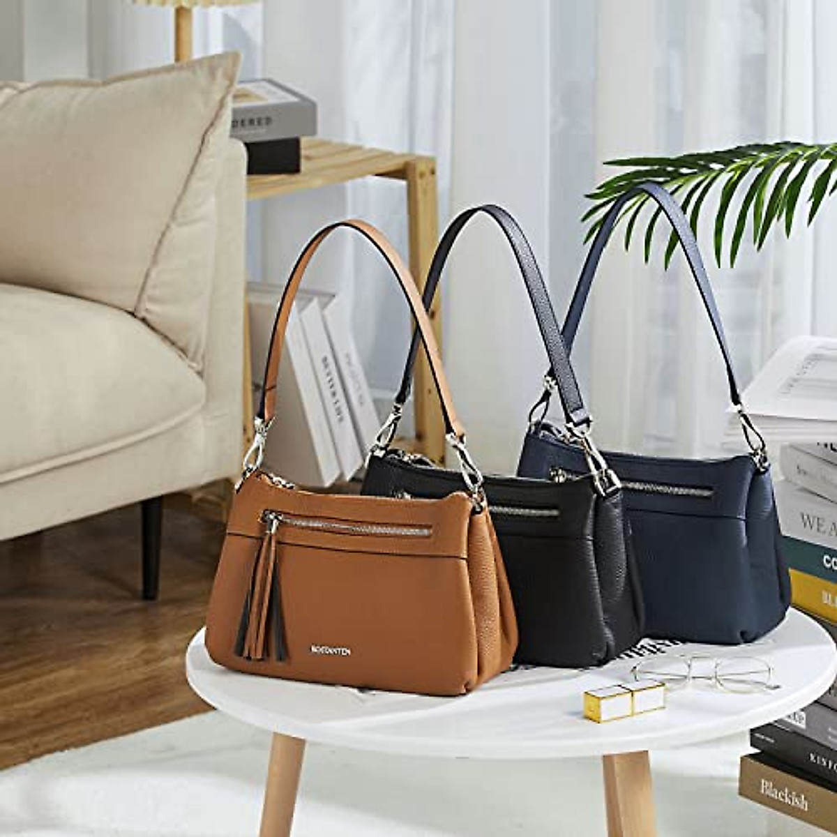 BOSTANTEN Leather Purses for Women Small Shoulder Bag Hobo Crossbody Handbags