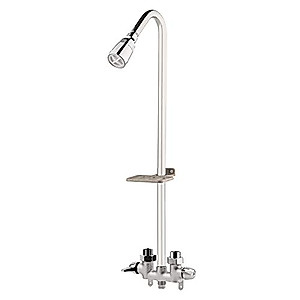 Artiwell Outdoor Shower Fixture System,with Rustproof Riser and Riser Extension, Double Handle Utility Shower Faucet with Showerhead and Soap Dish, Polished Chrome