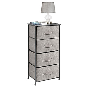 mDesign Tall Dresser Storage Tower Stand with 4 Removable Fabric Drawers - Steel Frame, Wood Top Organizer for Bedroom, Entryway, Closet - Lido Collection - Black/Graphite Gray