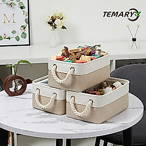 Temary Fabric Storage Baskets Set Of 6 Small Storage Bins Bundled with 2 Pack Decorative Baskets for Storage (White&Khaki, 11.8Lx7.9Wx5.3H Inches, 16Lx12Wx12H inches)