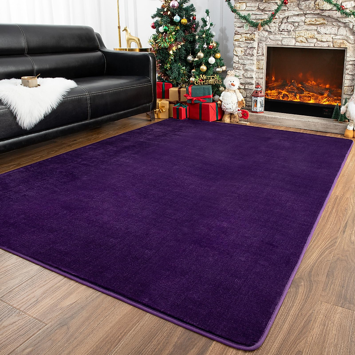 Przemy Washable Area Rug for Bedroom Living Room, 4x6 Feet Dark Purple Memory Foam Rug, Super Soft Modern Indoor Carpet for Bedside Kids Room Girls Boys Dorm Nursery Decor Mat
