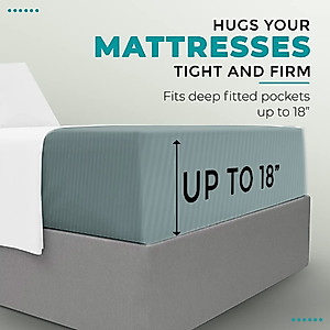 Feather & Stitch New York 1 Piece Fitted Sheet Full Size, 100% Cotton 18 inch Extra Deep Pocket, 500 Thread Count Premium Ultra Soft Sateen Weave, Elastic Fit Mattress Stretchable - Granite Green