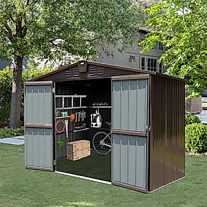 HiKingKing 10x8 Ft Metal Outdoor Tool House, Large Steel Utility Backyard Storage Sheds with Double Lockable Doors & Air Vents, Waterproof for Garden, Patio Lawn, Brown