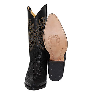 Western Shops Mens Leather Crocodile Alligator Design Cowboy Western Boots with Free Belt (6.5,Black)