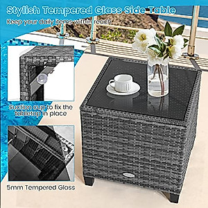 HAPPYGRILL 3 Pieces Patio Furniture Set Outdoor PE Rattan Conversation Set with Removable Cushions, PE Wicker Sofas with Tempered Glass Side Table for Porch Lawn Garden Balcony Backyard