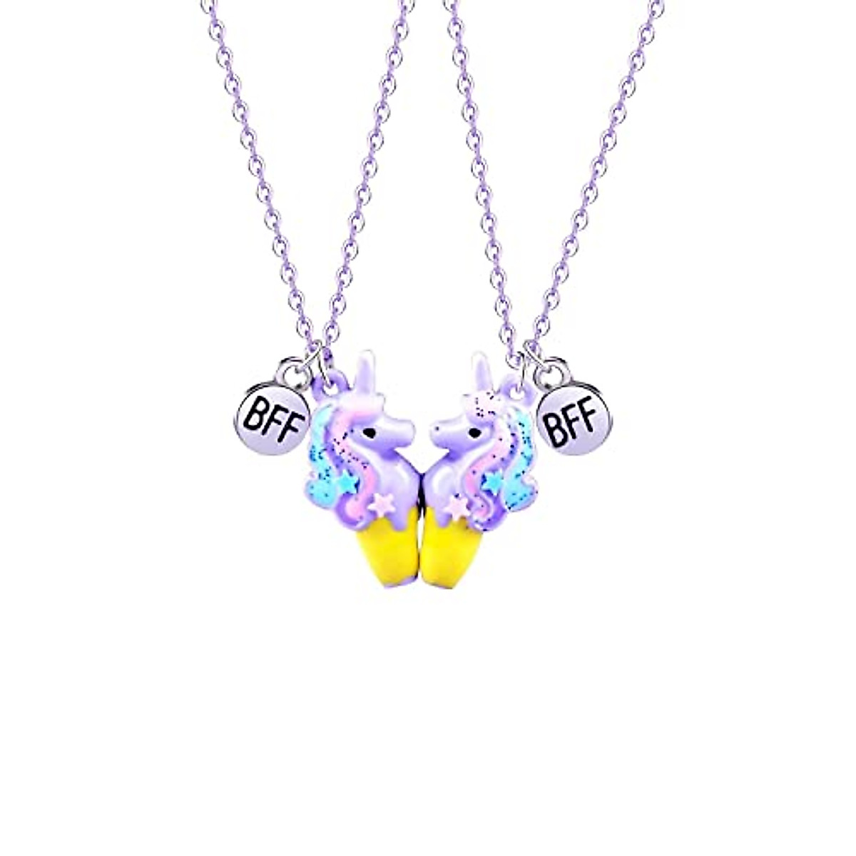 BONL Best Friend Necklaces Magnetic Friendship Necklace for 2 girls BFF Gifts for Girls or Kids (Purple Unicorns)