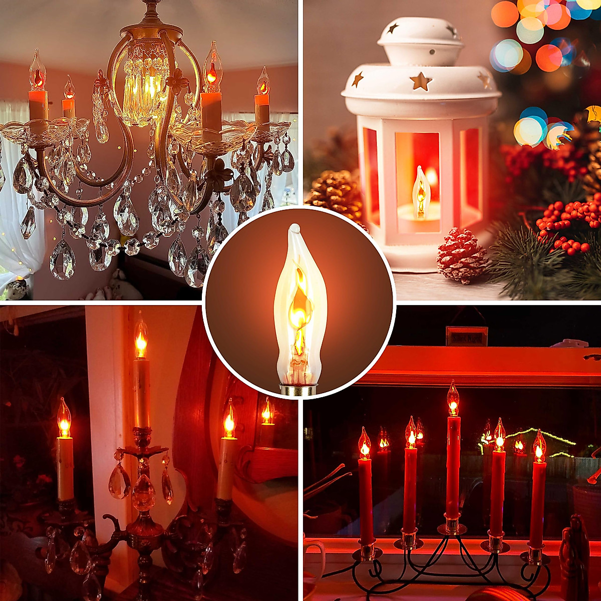 OHLGT Flicker Flame Light Bulb for Hallowwen Christmas Decorative 3 Watt, 120V, E12 Flame Candelabra Light Bulbs（4 Packs）