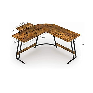 Escritorio en Forma de L, escritorio de esquina de oficina en casa, escritorio Grande para computadora de estudio con soporte de Monitor extraíble, Marrón