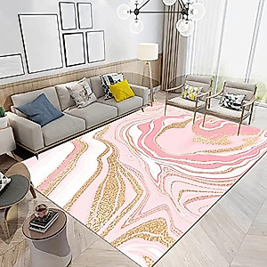Pink Gold Marble Abstract Art 3D Print Area Rug, Living Room Decor Rug Fluffy Soft Machine Washable Breathable Durable for Hotel Home Decor Doormat Entrance Hall Yoga Room Patio,5ft x 6ft