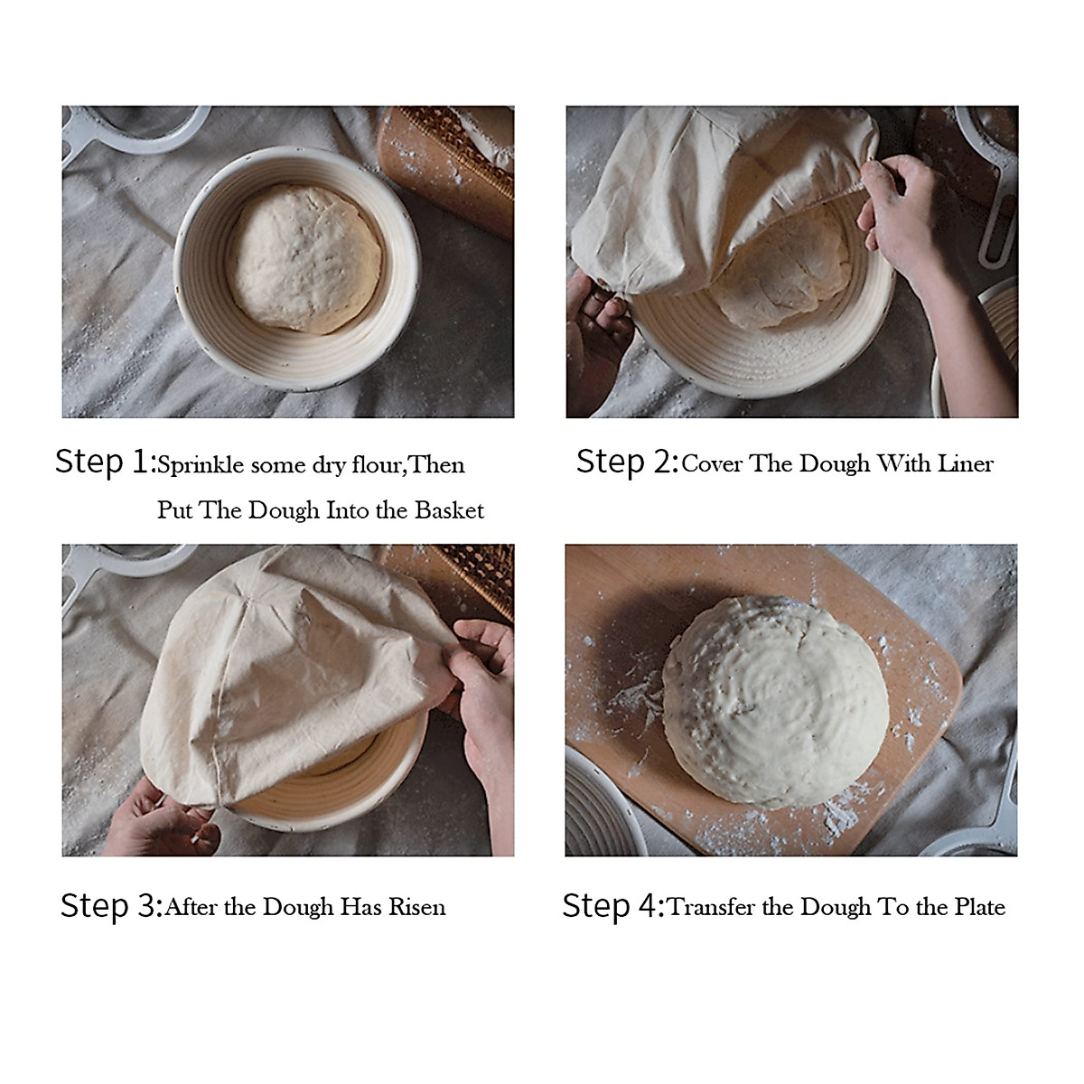 3pcs 5" Banneton Proofing Basket Round Bread Brotform with Liner Eco-Friendly Natural Rattan for Professional & Home Bakers