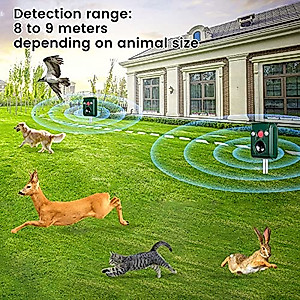 FAYINWBO Latest in 2022 Outdoor Ultrasonic Animal Repeller. Solar Animal Repellent.with Flashing LED Lights, Siren Expelled Cats, Dogs, Rac Green