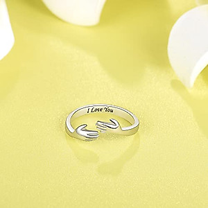 925 Sterling Silver Hug Rings for Women Silver Hugging Ring Jewelry Rings Always My Daughter Forever My Friend Ring for Teen (I love you)