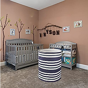 NTAOHAMPER Baby Boy Laundry Basket,Round Kids Laundry Hamper,Collapsible Storage Bin with Handles for Bedroom,Gift Basket,Room Decor(Blue Stripes)