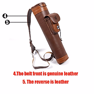 TOPARCHERY Traditional Shoulder Back Quiver Bow Leather Arrow Holder with Large Pouch Handmade Straps Belt Bag Brown