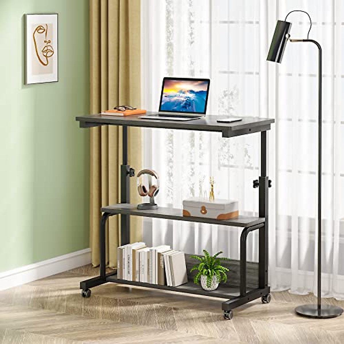 LITTLE TREE Height Adjustable Small Desk Portable Sofa Couch Bed Side Table, Grey