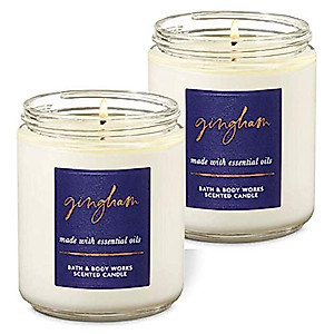 Bath & Body Works Gingham Single Wick Scented Candle with Essnetial Oil 7 oz / 198 g each Pack of 2