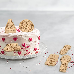 Pink PP Material Birthday Cookie Cutters, 8 Pcs Theme Set Embossing Dies and Plunger Dies for Fondant Cookies Pastry Cheese Baking(Birthday)