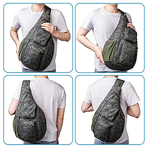 WANDF Sling Bag One Strap Backpack Travel Crossbody Backpack Water-resistant (L-Camouflage, Large)