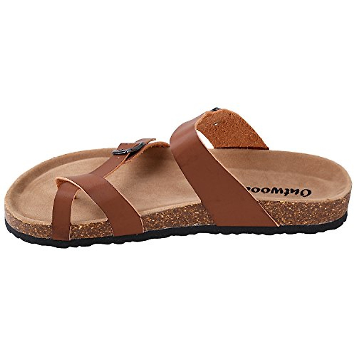 OUTWOODS Women's Bork-30 Vegan Leather Slide On Toe Loop Sandals, Brown 10