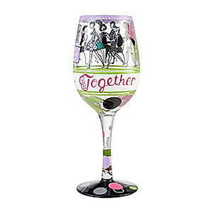 Enesco - 6004358 Enesco Designs by Lolita Girlfriends Together Hand-Painted Artisan Wine Glass, 15 Ounce, Multicolor