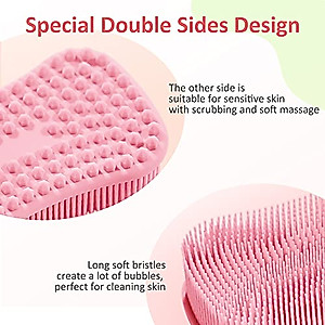 Silicone Body Scrubber, Elfrhino Shower Brush for Gentle Scrub Skin Exfoliation, Lathers Well, More Hygienic, Gentle Massage with Silicone Loofah for Use in Shower to Improve Cellulite Pink