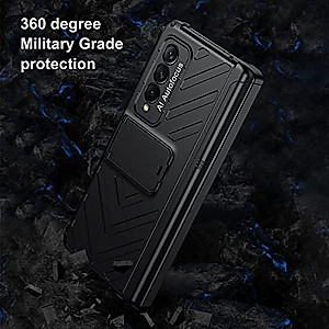 Libeagle Compatible with Samsung Galaxy Z Fold 3 Case with [Built in Hidden S Pen Holder to Avoid Pen Lost] [Full Hinge Protection][Heavy Duty Protective][Screen Protector] Stand Cover 5G 2021-Black
