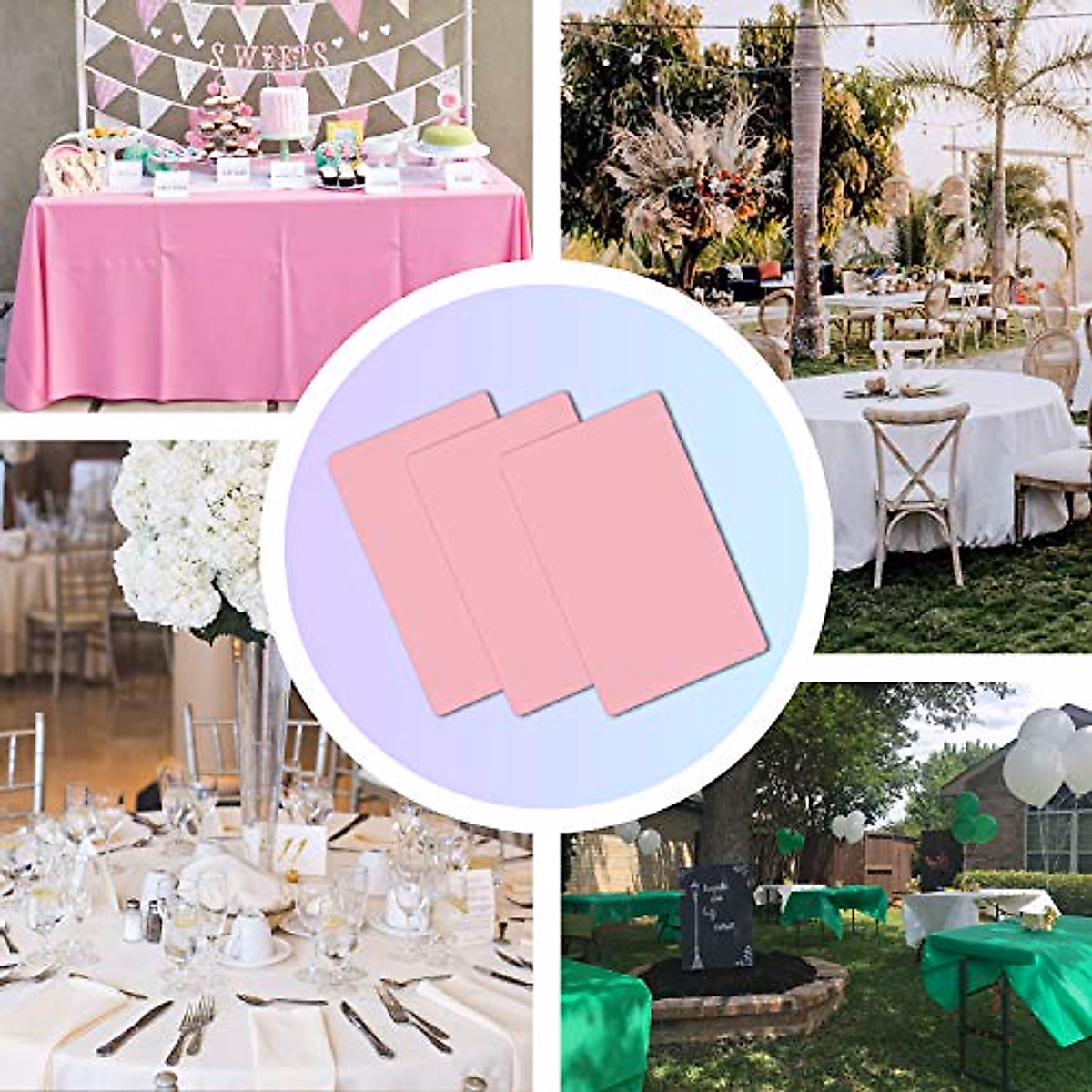 Plastic Tablecloths for Rectangle Tables 3 Pack 54" x 108" Party Table Cloths Disposable for 6 to 8 Foot Tables Indoor or Outdoor Parties Birthdays Weddings Christmas Anniversary Buffet Table (Pink)