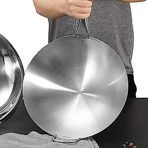 DOITOOL 1pc Stainless Steel Wok with Wood Handle Traditional Hand Hammered Carbon Steel Pow Wok Practical Wok Kitchen Utensil (Silver)