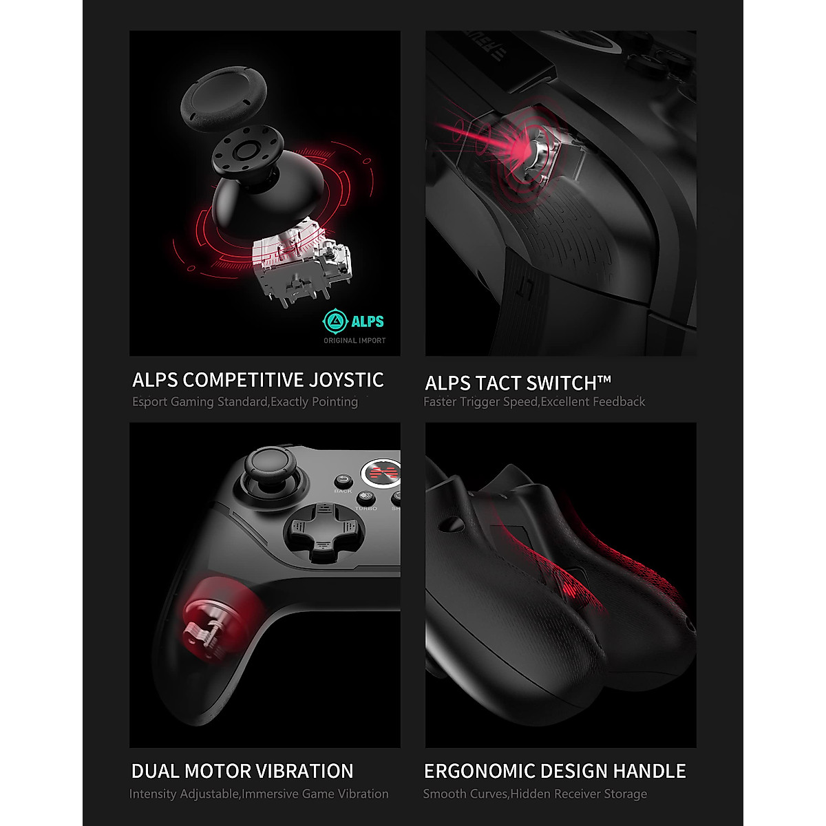 BEITONG Asura 2 Pro PC Gaming Controllers 2.4G Wireless Dual Vibrate Gamepad Joystick For Windows 7 8 10 11,Android TV,Steam,Simulater,Advanced M Buttons/Hall Effect Trigger (Black)