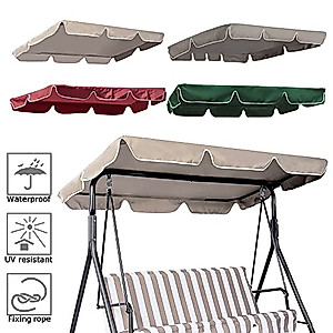 Porch Swing Canopy, Replacement Waterproof Swing Top Cover, Garden Swing Seat Replacement Canopy Sun Shade Awning Cover Outdoor Patio Ham-Mock Swing Canopy (Khaki)